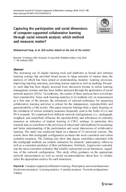 (PDF) Capturing the participation and social dimensions of computer-supported collaborative ...