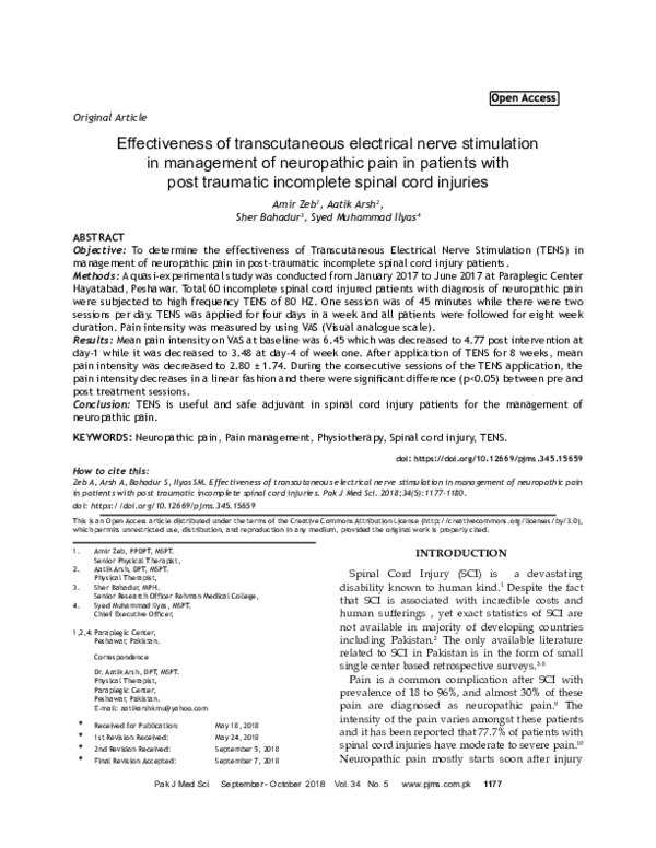 (PDF) Effectiveness of transcutaneous electrical nerve stimulation in management of neuropathic ...