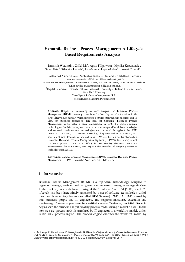 (PDF) Semantic business process management: A lifecycle based requirements analysis