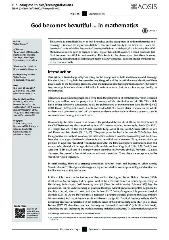 (PDF) God becomes beautiful … in mathematics