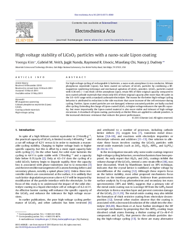 (PDF) High voltage stability of LiCoO2 particles with a nano-scale ...