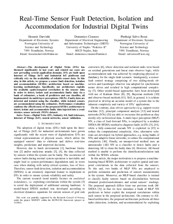 Pdf Real Time Sensor Fault Detection Isolation And Accommodation For