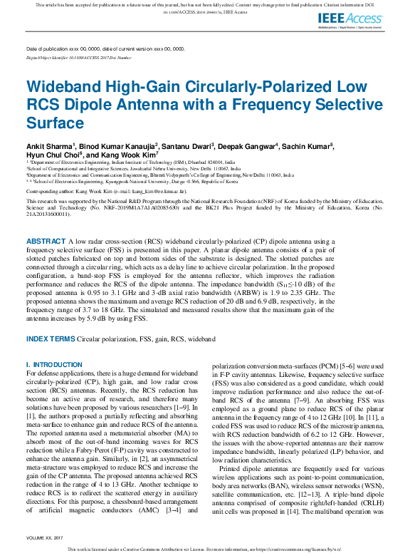 (PDF) Wideband High-Gain Circularly-Polarized Low RCS Dipole Antenna with a Frequency Selective ...