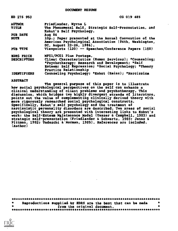 (PDF) The Phenomenal Self, Strategic Self-Presentation, and Kohut's ...