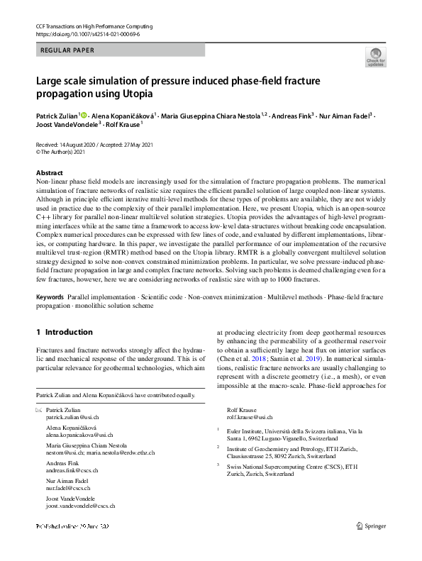(PDF) Large scale simulation of pressure induced phase-field fracture propagation using Utopia