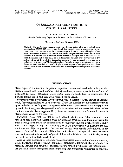 (PDF) Overload Retardation in a Structural Steel