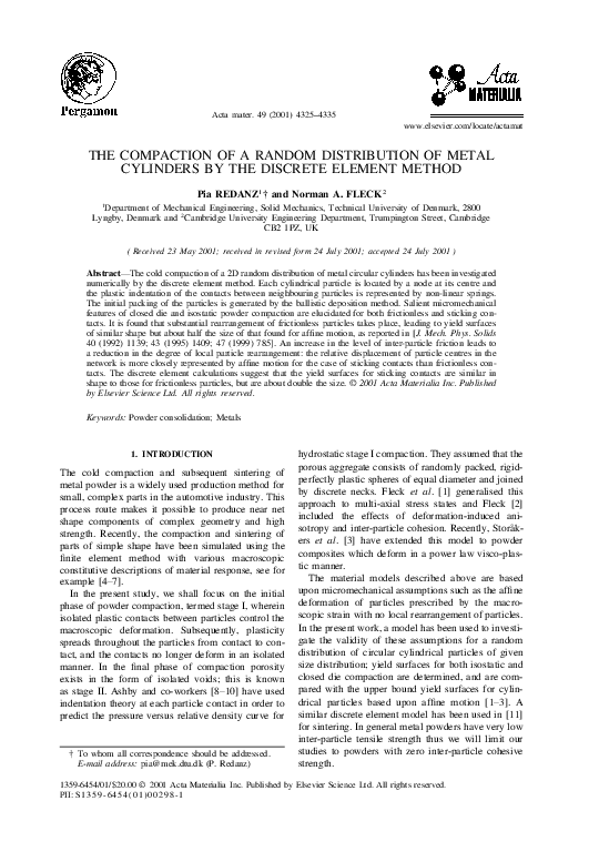 (PDF) The compaction of a random distribution of metal cylinders by the discrete element method