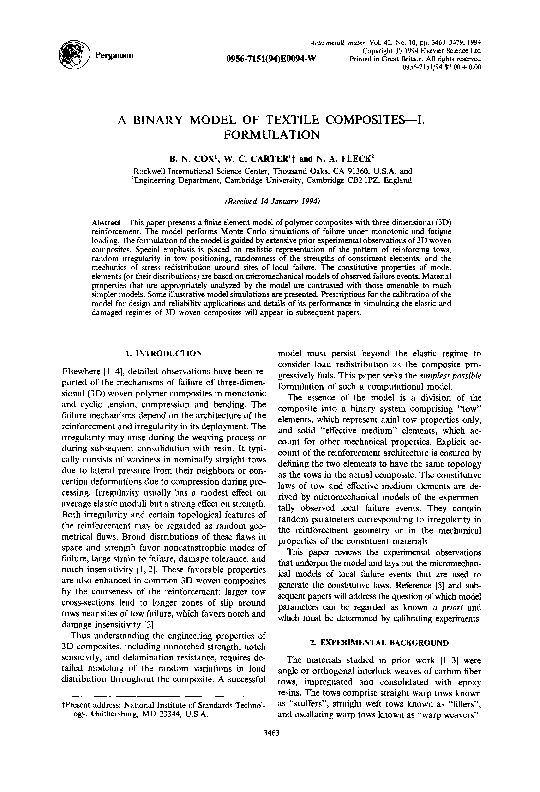 (PDF) A binary model of textile composites—I. Formulation