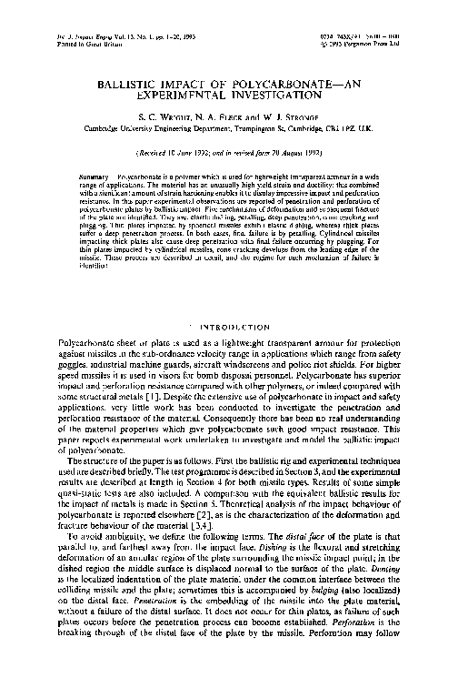 (PDF) Ballistic impact of polycarbonate—An experimental investigation (PDF) Ballistic impact of polycarbonate—An experimental investigation