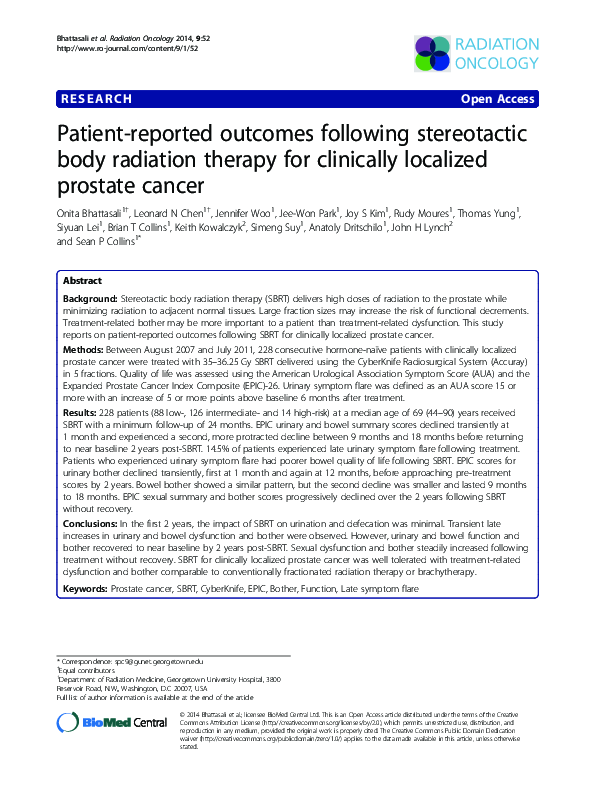 (PDF) Patient reported outcomes following stereotactic ablative radiotherapy or surgery for ...