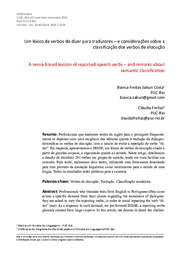 (PDF) Um léxico de verbos do dizer para tradutores – e considerações ...