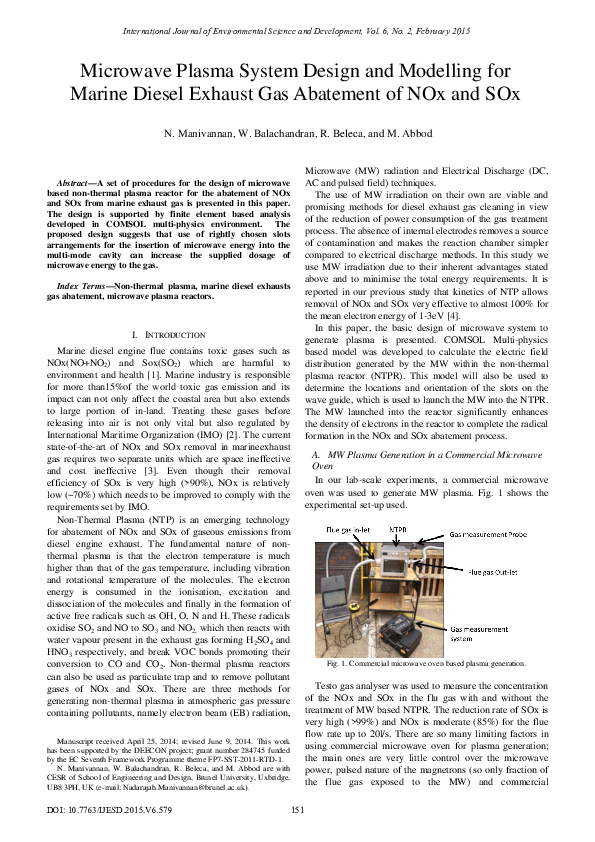 (PDF) Microwave Plasma System Design and Modelling for Marine Diesel ...