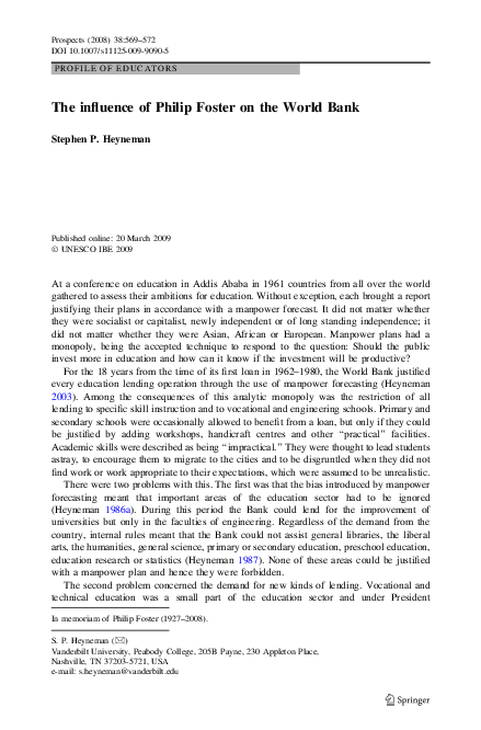 (PDF) The influence of Philip Foster on the World Bank