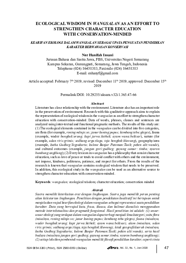 (PDF) Ecological Wisdom in Wangsalan as an Effort to Strengthen ...