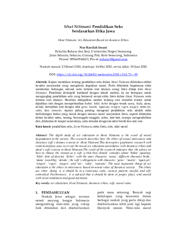 (PDF) Sěrat Nitimani: Pendidikan Seks berdasarkan Etika Jawa
