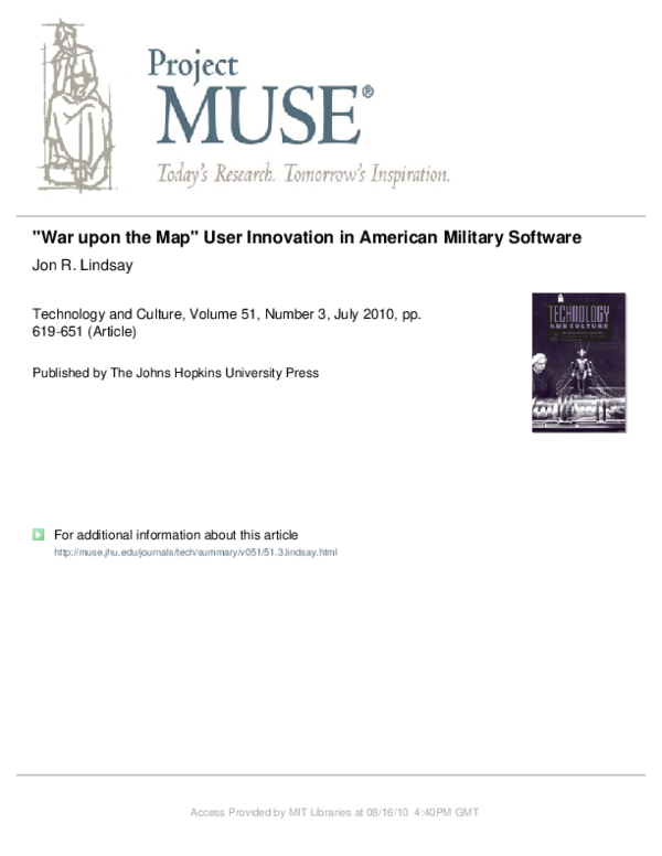 (PDF) War upon the Map: User Innovation in American Military Software