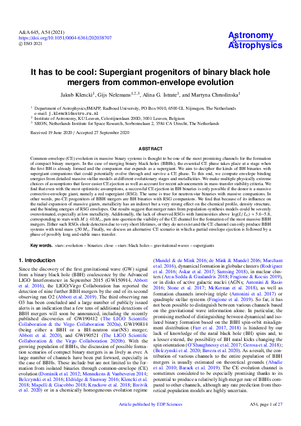 (PDF) It has to be cool: Supergiant progenitors of binary black hole ...