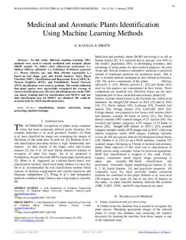 (PDF) Medicinal and Aromatic Plants Identification Using Machine ...