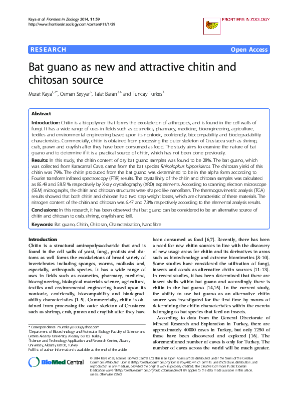 (PDF) Bat guano as new and attractive chitin and chitosan source