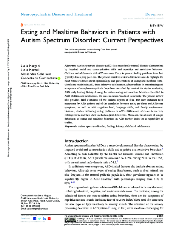 (PDF) Eating and Mealtime Behaviors in Patients with Autism Spectrum ...