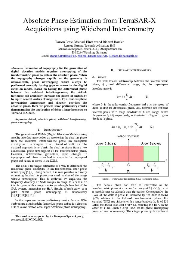 (PDF) Absolute phase estimation from TerraSAR-X acquisitions using ...