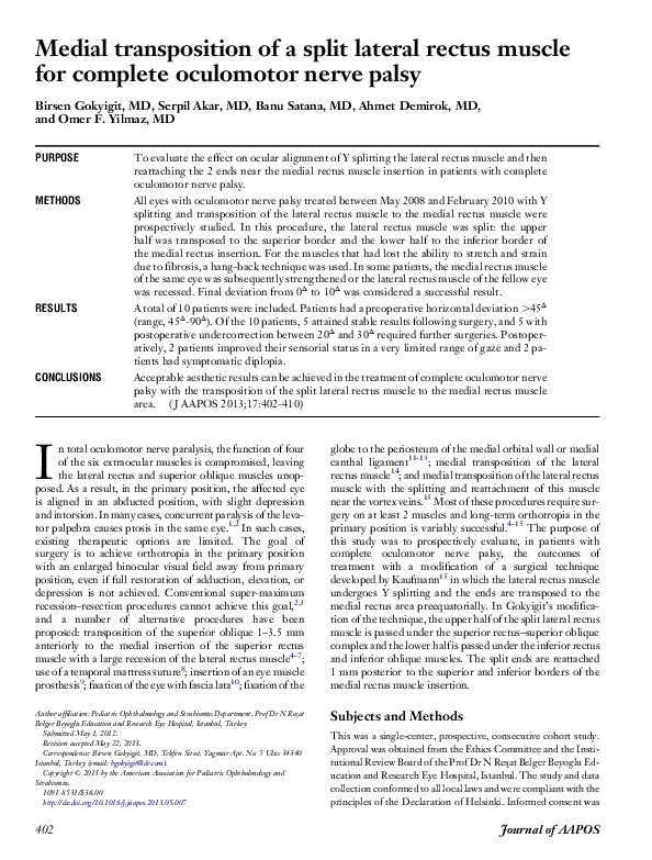 (PDF) Medial transposition of a split lateral rectus muscle in ...