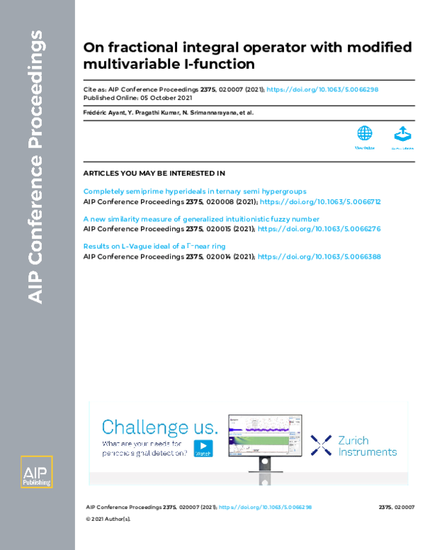 Pdf On Fractional Integral Operator With Modified Multivariable I Function