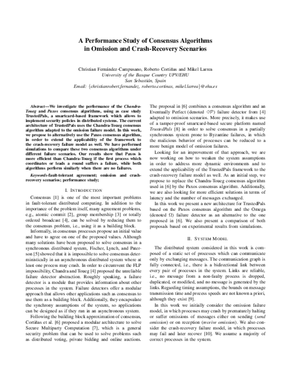 (PDF) A Performance Study of Consensus Algorithms in Omission and Crash ...