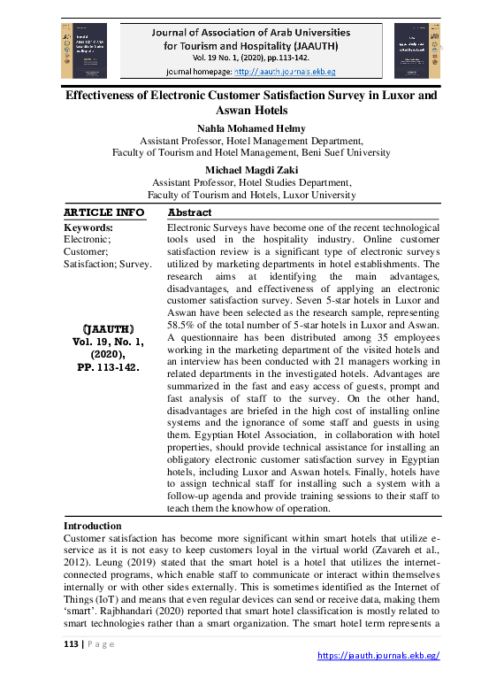 (PDF) Effectiveness of Electronic Customer Satisfaction Survey in Luxor ...
