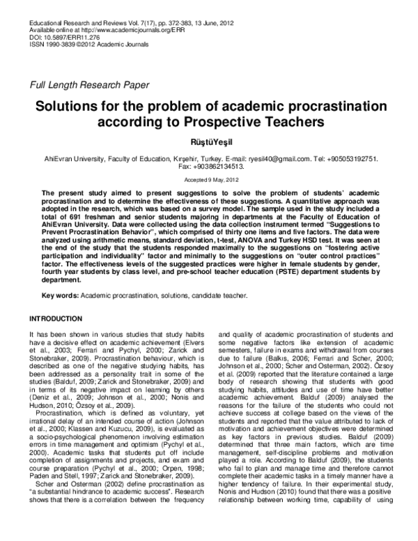 (PDF) Solutions for the problem of academic procrastination according ...
