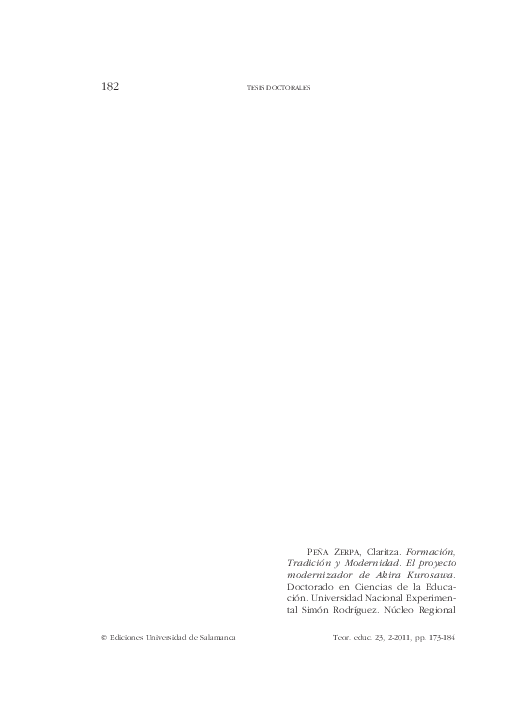 (PDF) PEÑA ZERPA, Claritza. «Formación, Tradición y Modernidad. El ...