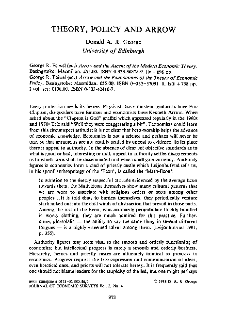 (PDF) Theory, Policy and Arrow | Donald A. R. George - Academia.edu