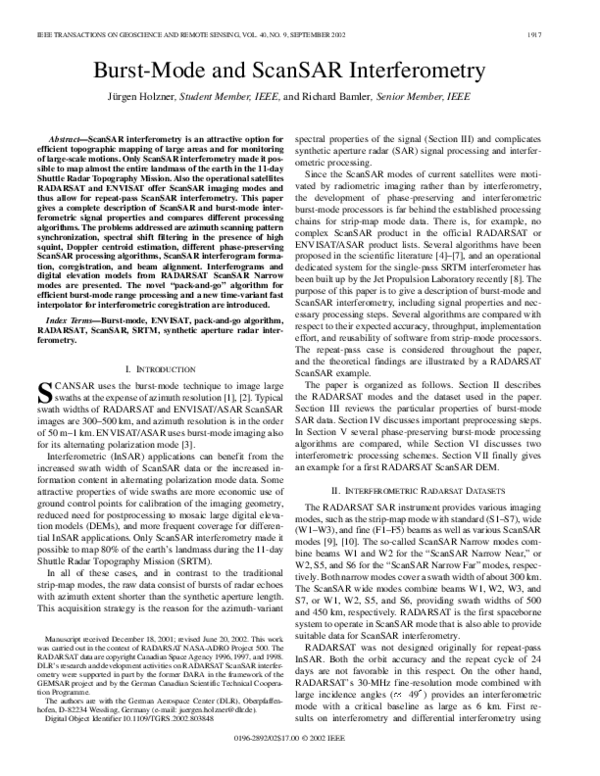 (PDF) Burst-mode and ScanSAR interferometry
