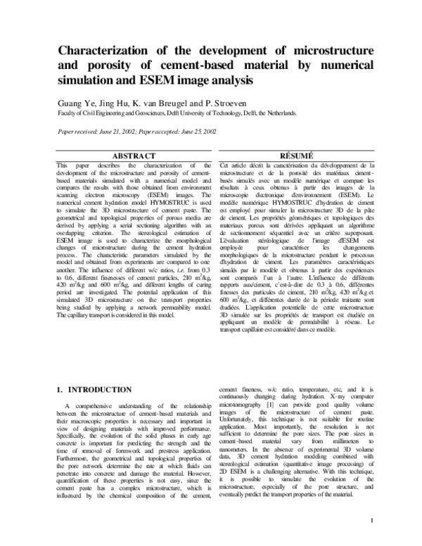 (PDF) Characterization of the development of microstructure and porosity of cement-based ...
