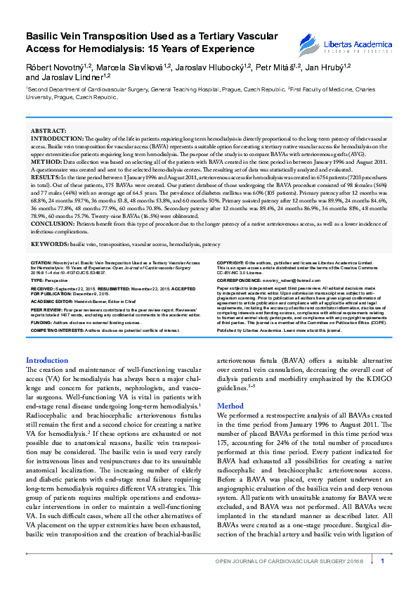 (PDF) Basilic Vein Transposition Used as a Tertiary Vascular Access for ...