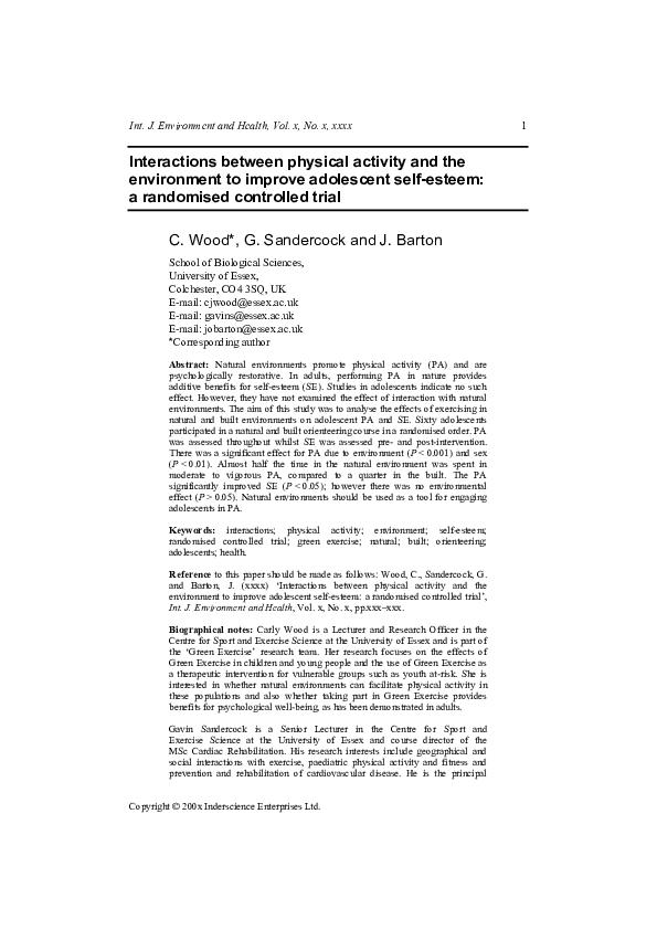 Pdf Interactions Between Physical Activity And The Environment To 7057