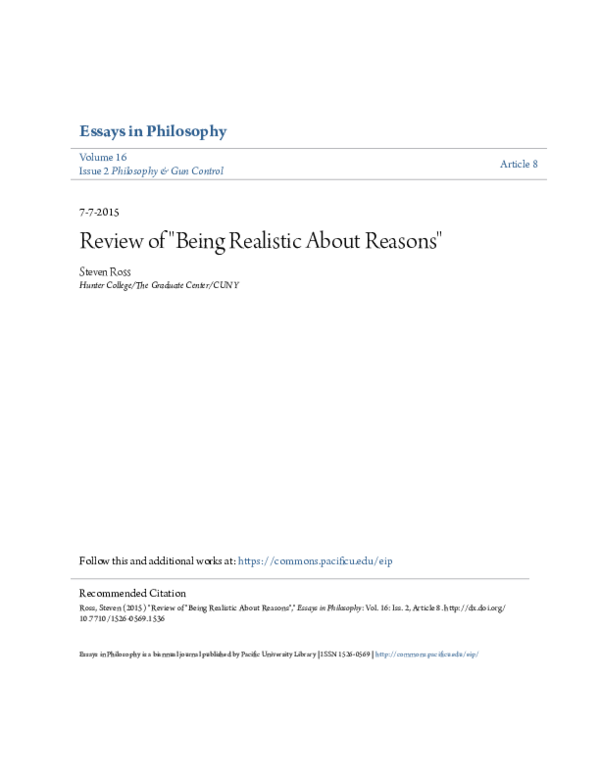 (PDF) Review of "Being Realistic About Reasons