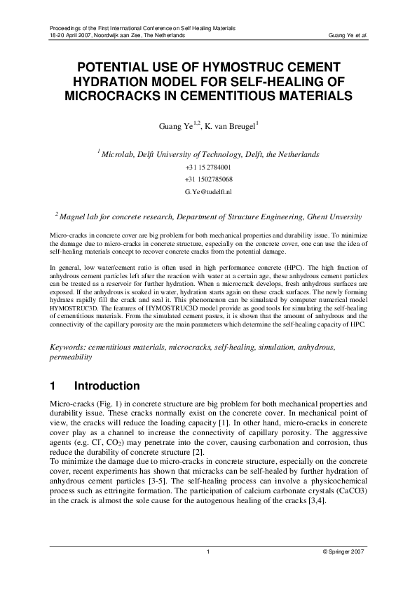 (PDF) Potential Use of Hymostruc Cement Hydration Model for Self ...