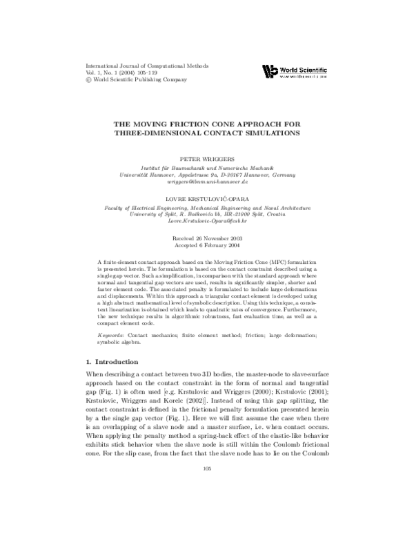 (PDF) The Moving Friction Cone Approach for Three-Dimensional Contact ...