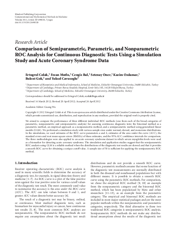 Pdf Comparison Of Semiparametric Parametric And Nonparametric Roc