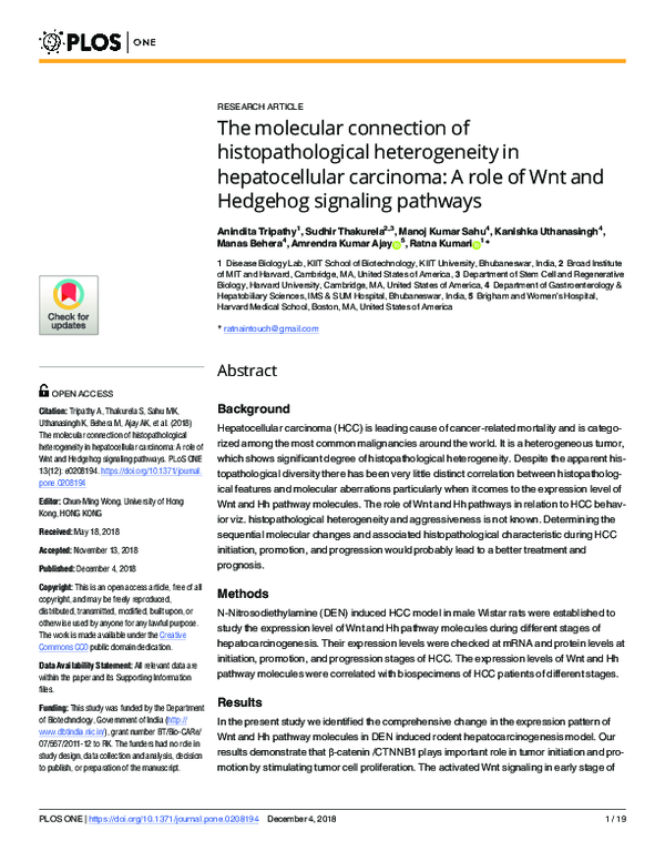 (PDF) The molecular connection of histopathological heterogeneity in hepatocellular carcinoma: A ...