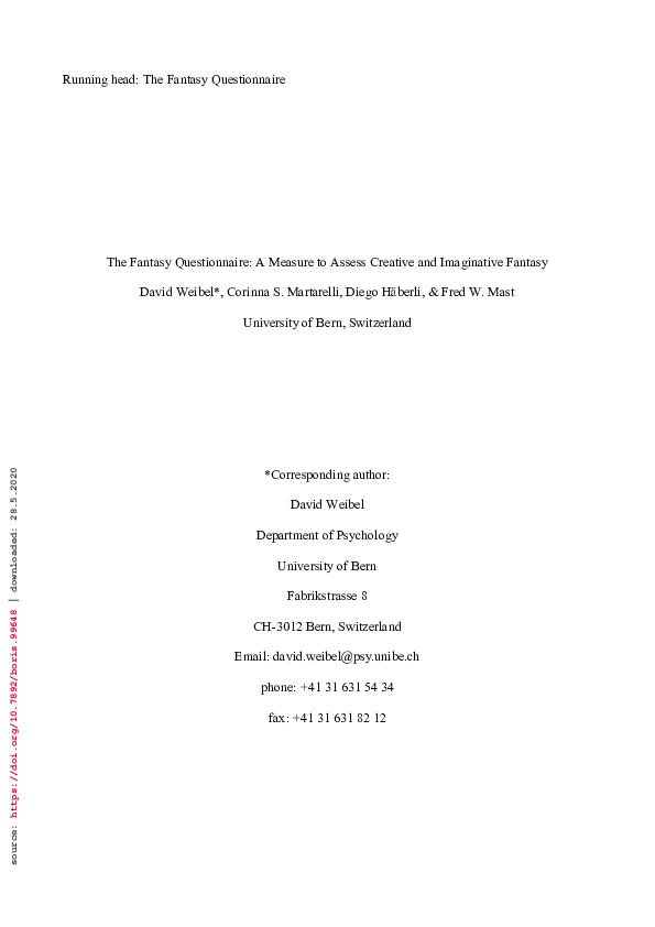 (PDF) The Fantasy Questionnaire: A Measure to Assess Creative and ...