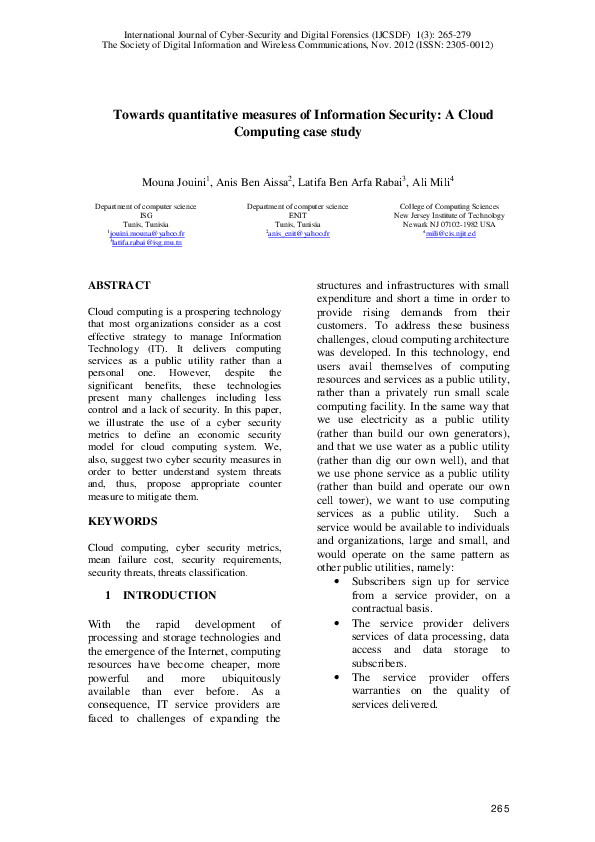 (PDF) Towards quantitative measures of Information Security: A Cloud ...