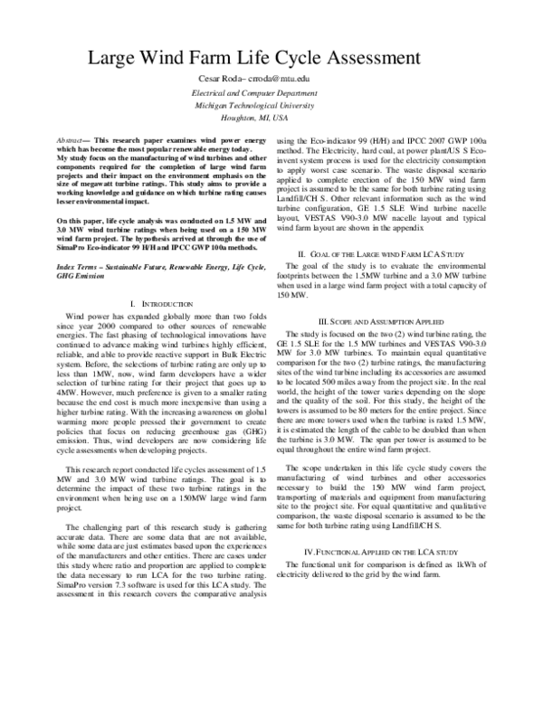 (PDF) Large Wind Farm Life Cycle Assessment