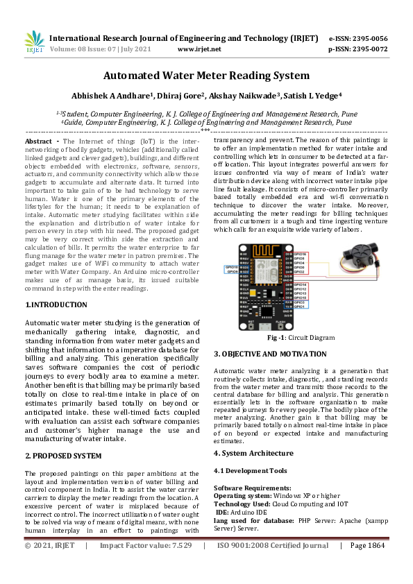 (PDF) IRJET- Automated Water Meter Reading System