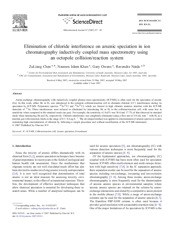(PDF) Elimination of chloride interference on arsenic speciation in ion ...