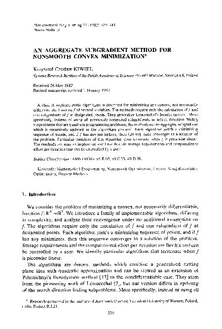 (PDF) An aggregate subgradient method for nonsmooth convex minimization