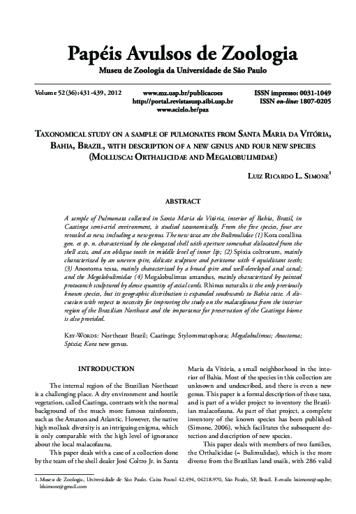 (PDF) Taxonomical study on a sample of pulmonates from Santa Maria da ...