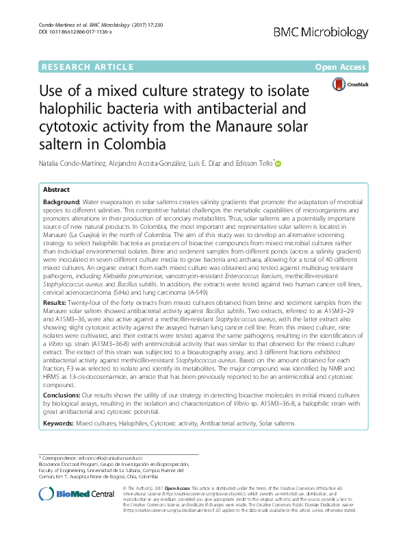 (PDF) Use of a mixed culture strategy to isolate halophilic bacteria with antibacterial and ...