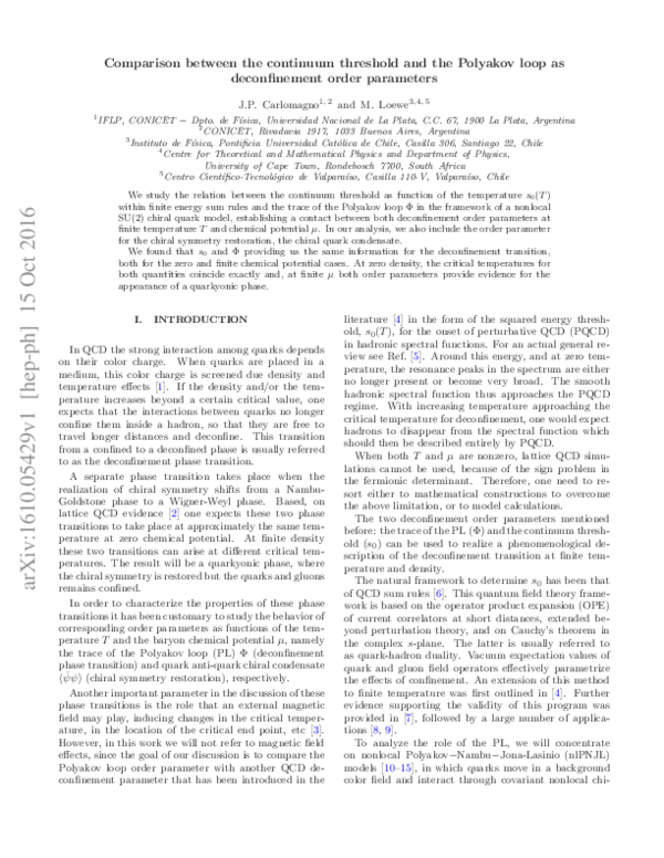 (PDF) Comparison between the continuum threshold and the Polyakov loop as deconfinement order ...